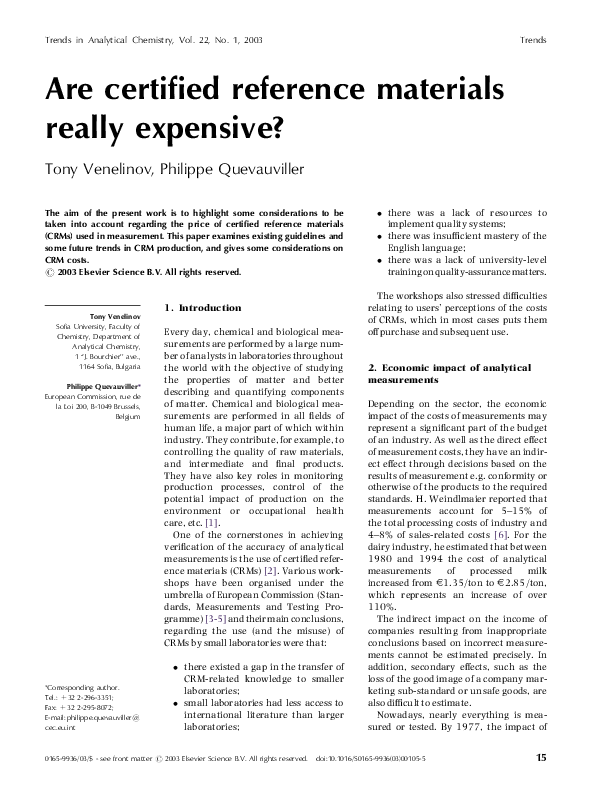 (PDF) Are certified reference materials really expensive?