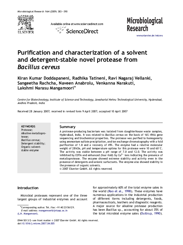 (PDF) Purification and characterization of a solvent and detergent ...