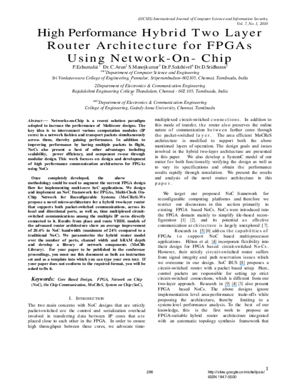 (PDF) High Performance Hybrid Two Layer Router Architecture for FPGAs Using Network-On- Chip