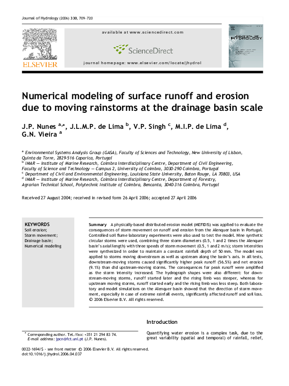 (PDF) Numerical modeling of surface runoff and erosion due to moving rainstorms at the drainage ...