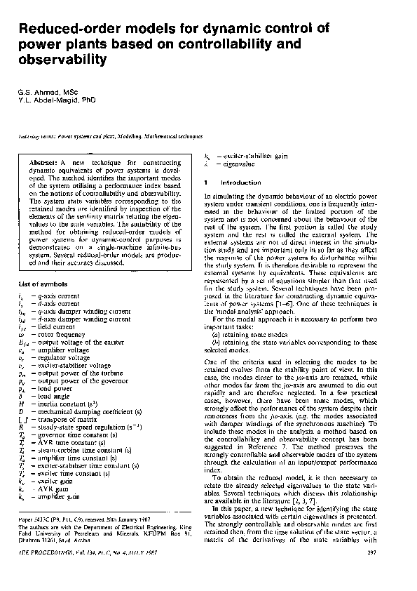 (PDF) Reduced-order models for dynamic control of a power plant with an ...