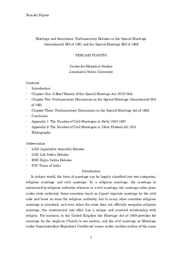 (PDF) Marriage and Secularism: Parliamentary Debates on the Special ...