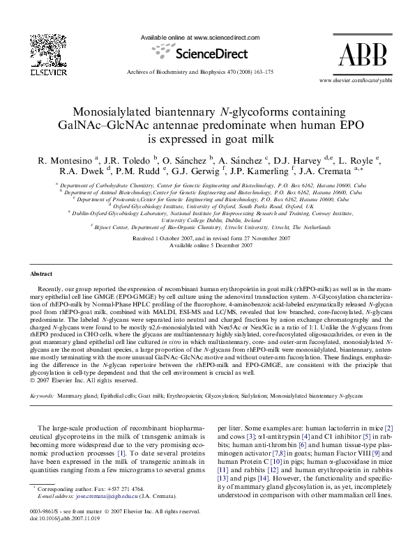 (PDF) Monosialylated biantennary N-glycoforms containing GalNAc–GlcNAc ...