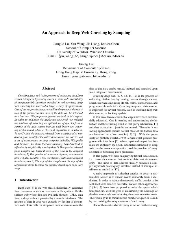 (PDF) An Approach to Deep Web Crawling by Sampling