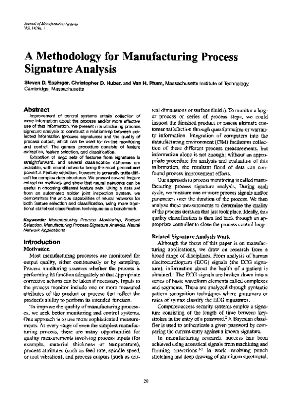 (PDF) A methodology for manufacturing process signature analysis