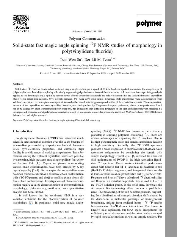 (PDF) Solid-state fast magic angle spinning 19F NMR studies of morphology in poly(vinylidene ...