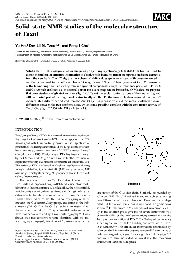 (PDF) Solid-state NMR studies of the molecular structure of Taxol