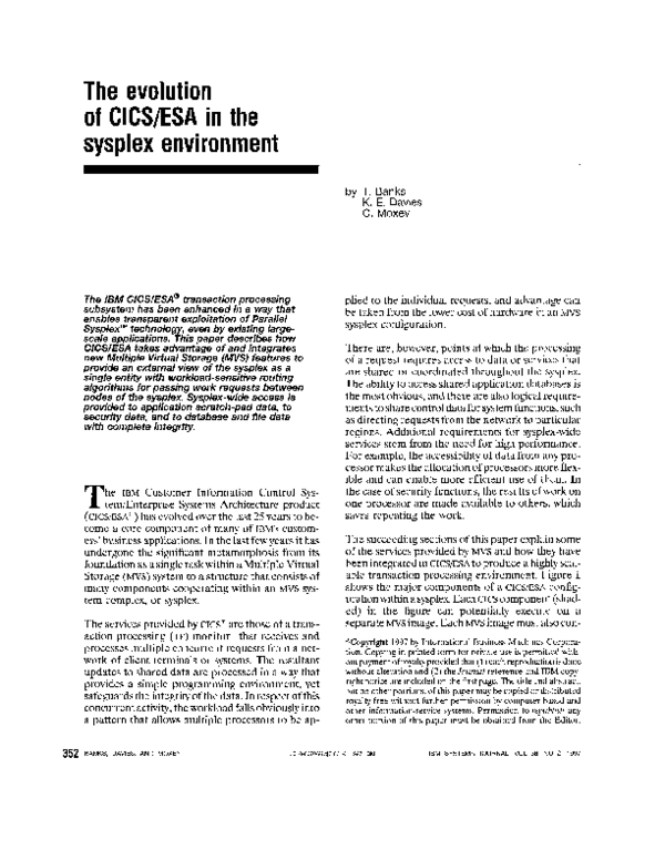 (PDF) The evolution of CICS/ESA in the sysplex environment