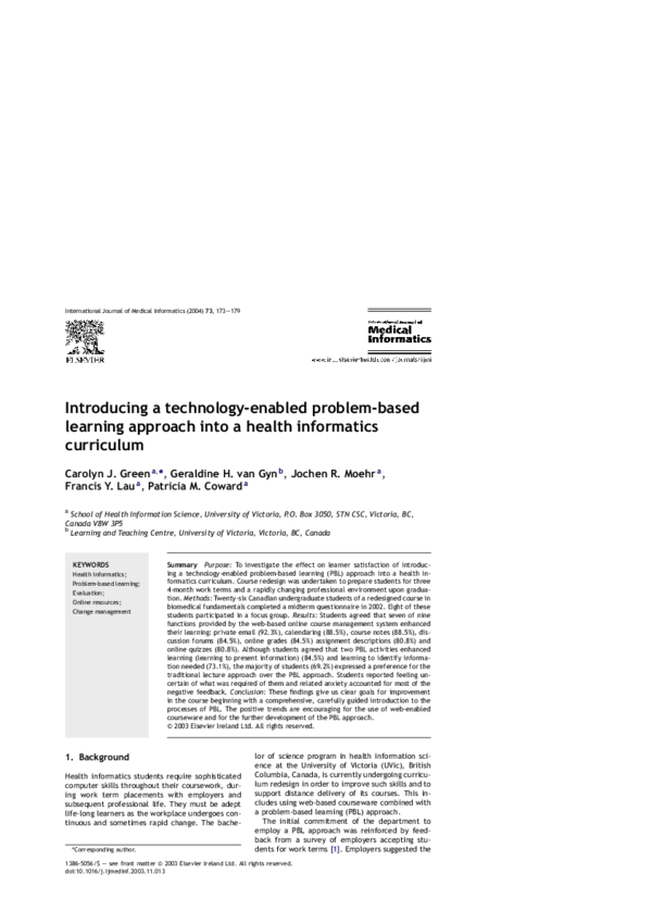 (PDF) Introducing a technology-enabled problem-based learning approach into a health informatics ...