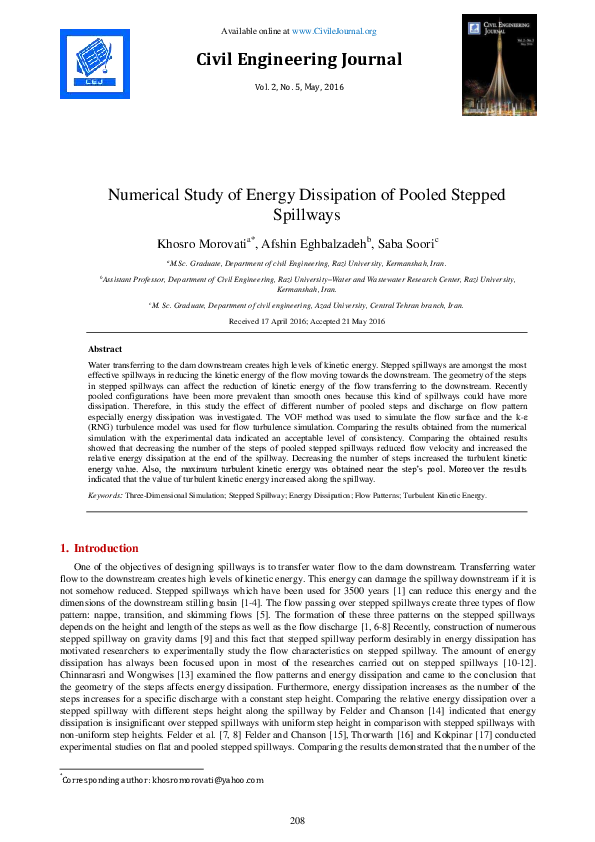 (PDF) Numerical Study of Energy Dissipation of Pooled Stepped Spillways