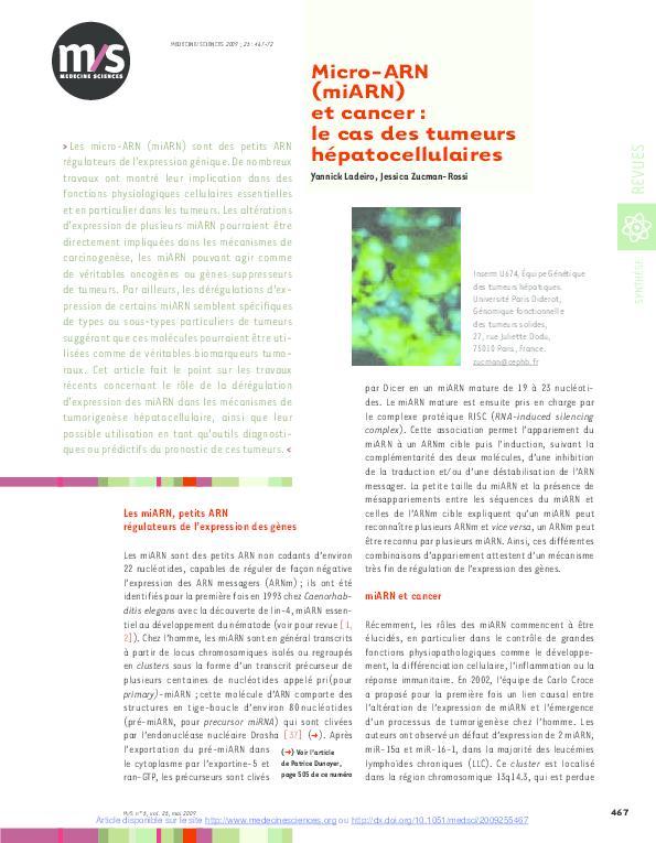 (PDF) Micro-ARN (miARN) et cancer : le cas des tumeurs hépatocellulaires
