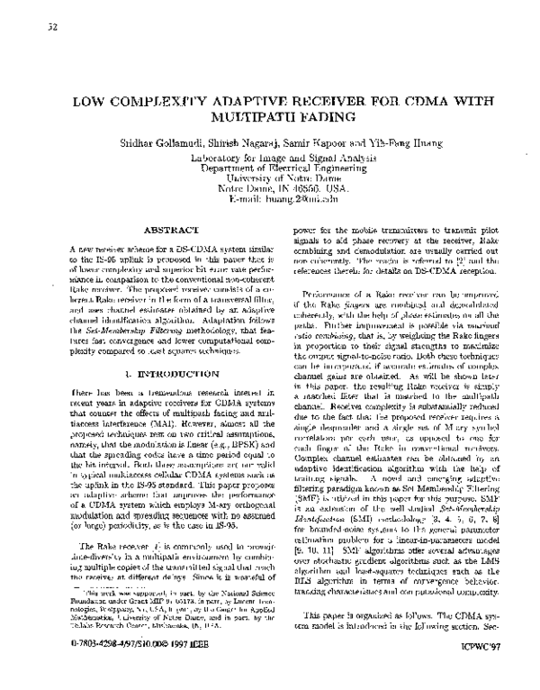 Pdf Low Complexity Adaptive Receiver For Cdma With Multipath Fading