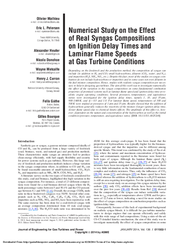 (PDF) Numerical Study on the Effect of Real Syngas Compositions on Ignition Delay Times and ...