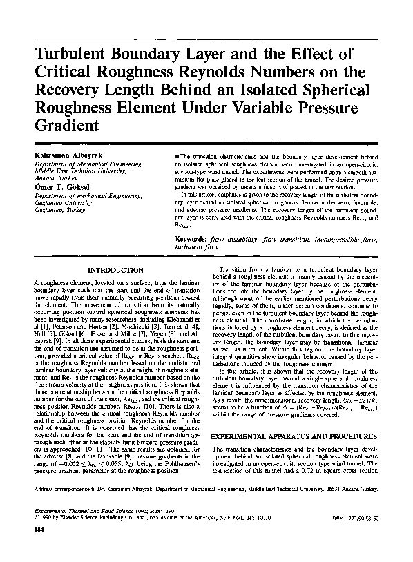 (PDF) Turbulent boundary layer and the effect of critical roughness Reynolds numbers on the ...