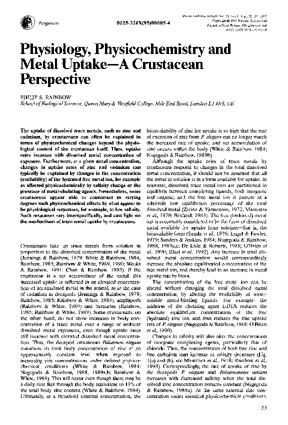(PDF) Physiology, physicochemistry and metal uptake—A crustacean ...