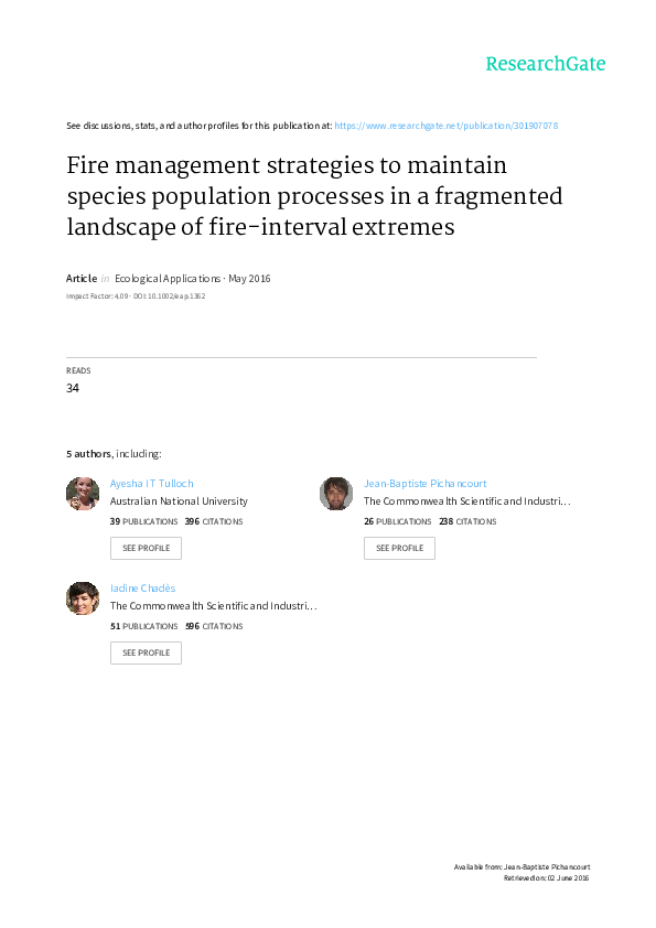 (PDF) Fire management strategies to maintain species population ...