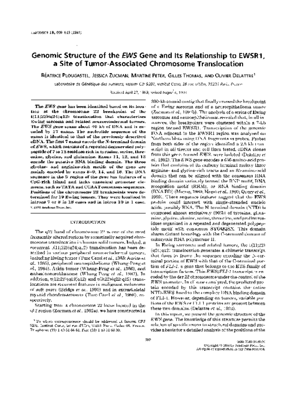 (PDF) Genomic structure of the EWS gene and its relationship to EWSR1 ...