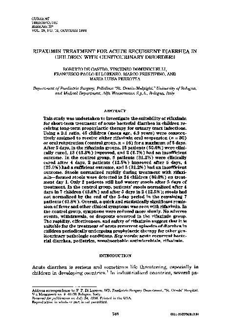(PDF) Rifaximin treatment for acute recurrent diarrhea in children with ...