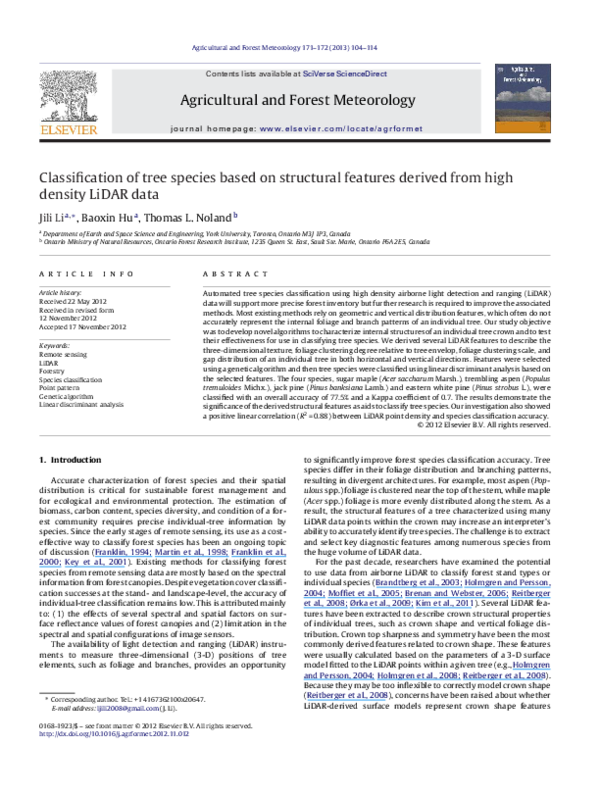 Pdf Classification Of Tree Species Based On Structural Features Derived From High Density