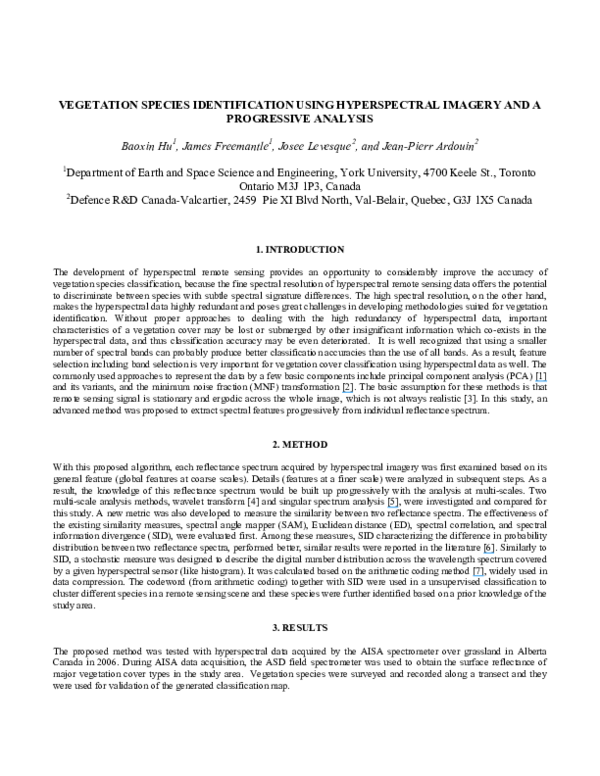 (PDF) Vegetation Species Identification Using Hyperspectral Imagery
