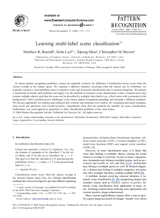 Pdf Learning Multi Label Scene Classification
