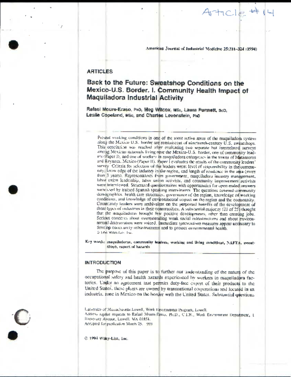 (PDF) Back to the future: Sweatshop conditions on the Mexico-U.S ...