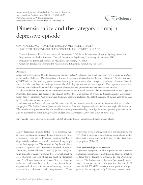 (PDF) Dimensionality and the category of major depressive episode