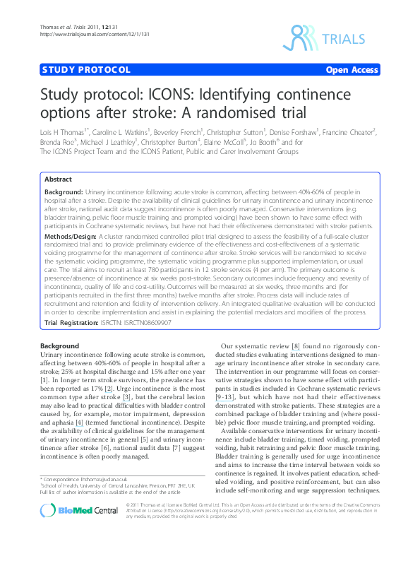 (PDF) Study protocol: ICONS: Identifying continence options after ...