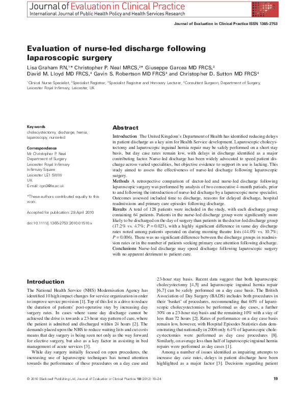 (PDF) Evaluation of nurse-led discharge following laparoscopic surgery