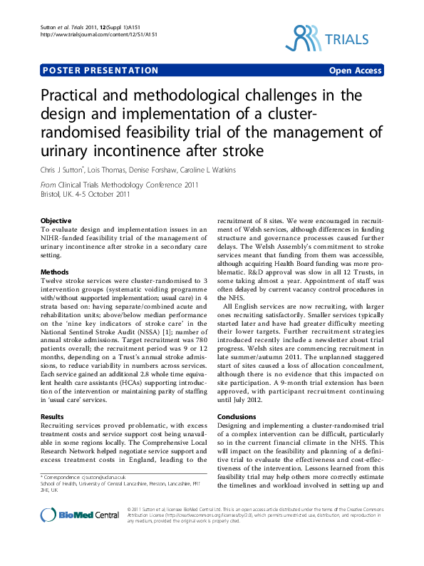 (PDF) Practical and methodological challenges in the design and implementation of a cluster ...