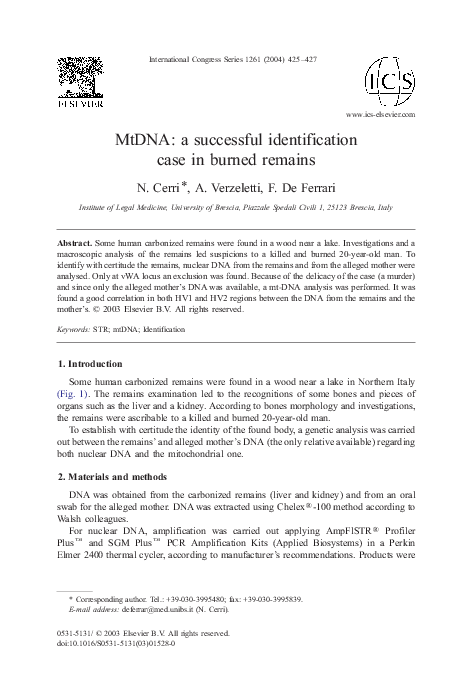 (PDF) MtDNA: a successful identification case in burned remains