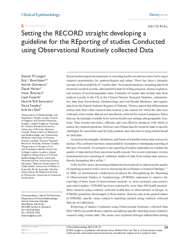 (PDF) Setting the RECORD straight: developing a guideline for the ...