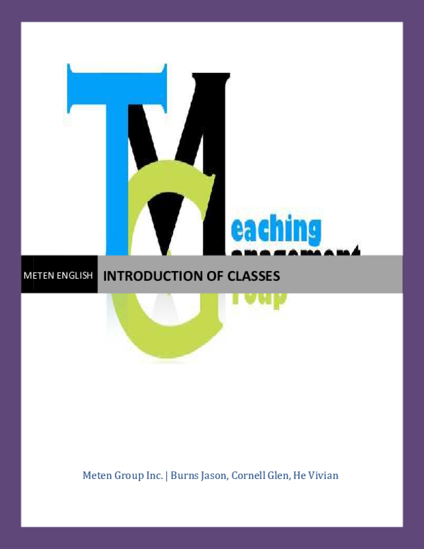 (PDF) METEN ENGLISH INTRODUCTION OF CLASSES