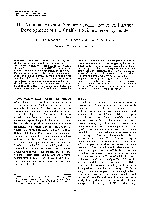 (PDF) The National Hospital Seizure Severity Scale: A Further ...