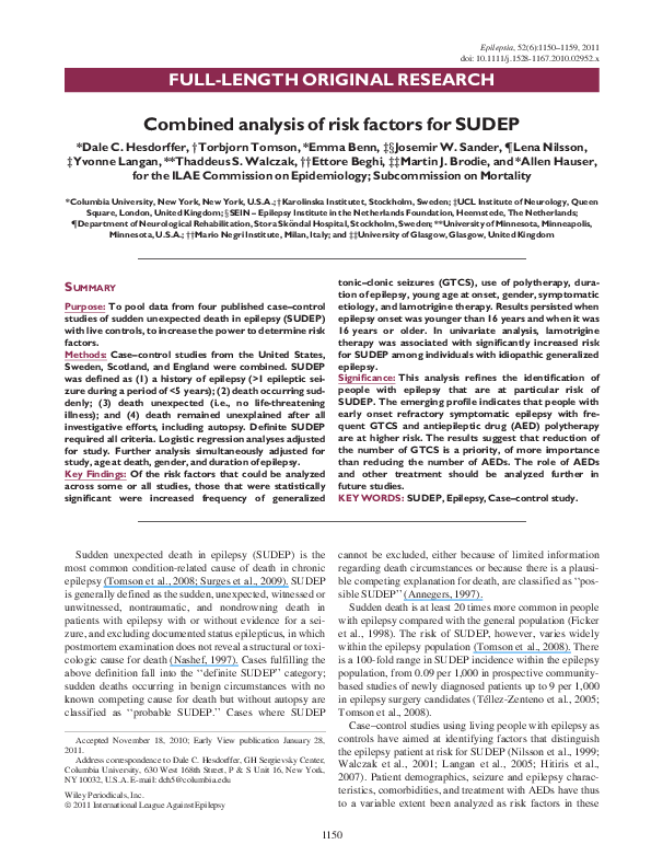 (PDF) Combined analysis of risk factors for SUDEP
