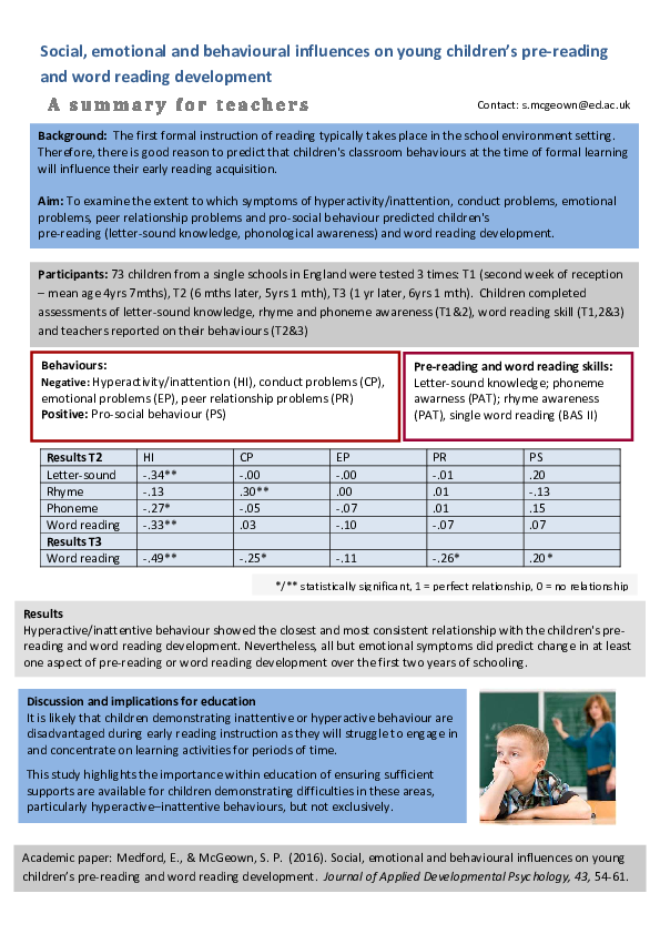 (PDF) Social, emotional and behavioural influences on young children's ...