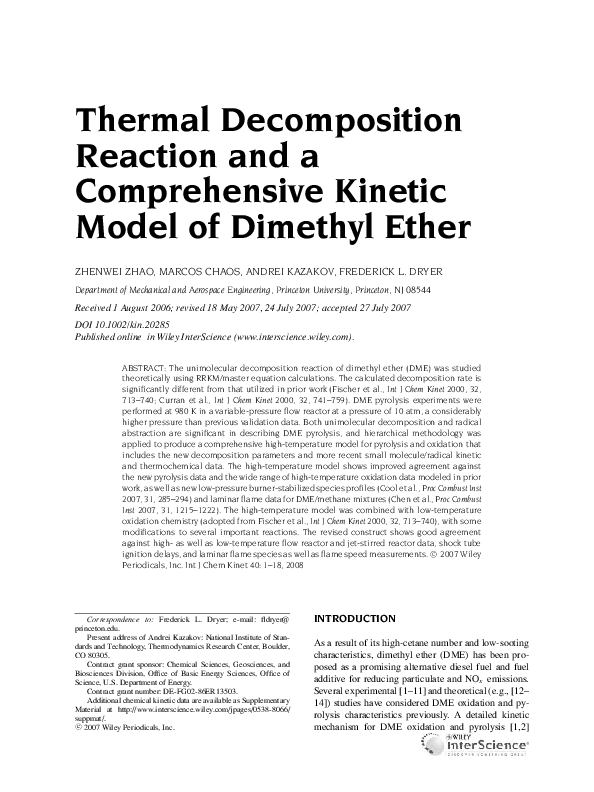 (PDF) Thermal decomposition reaction and a comprehensive kinetic model ...
