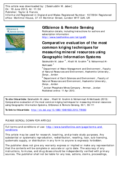 (PDF) GIScience & Remote Sensing Comparative evaluation of the most common kriging techniques ...