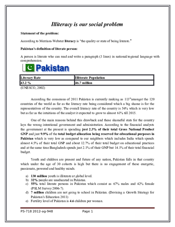 (DOC) Illiteracy is our social problem