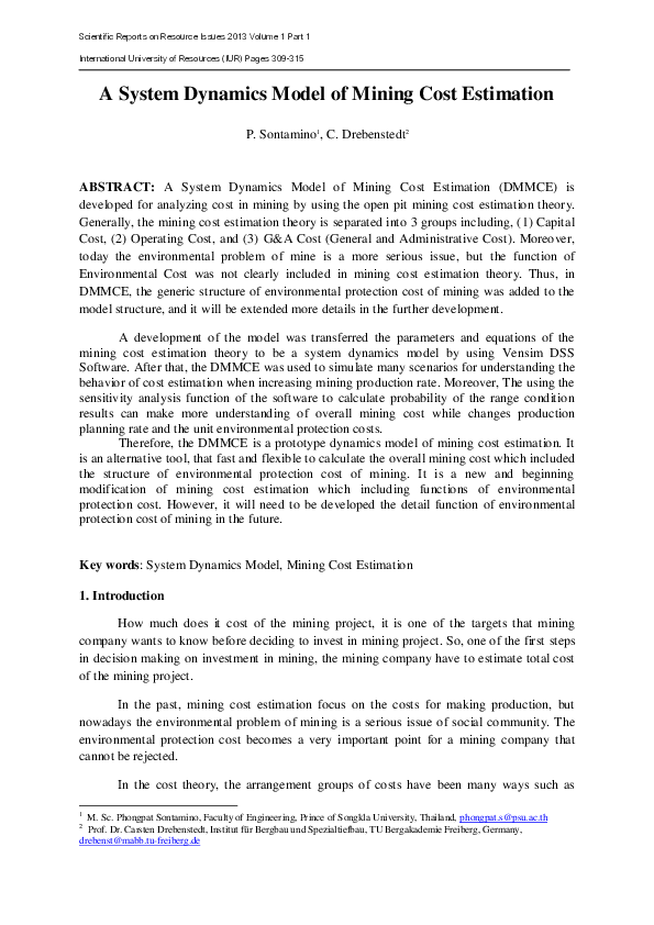 (PDF) A System Dynamics Model of Mining Cost Estimation
