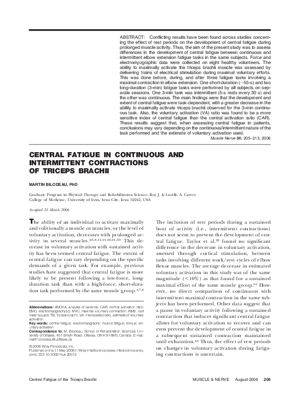 (PDF) Central fatigue in continuous and intermittent contractions of ...