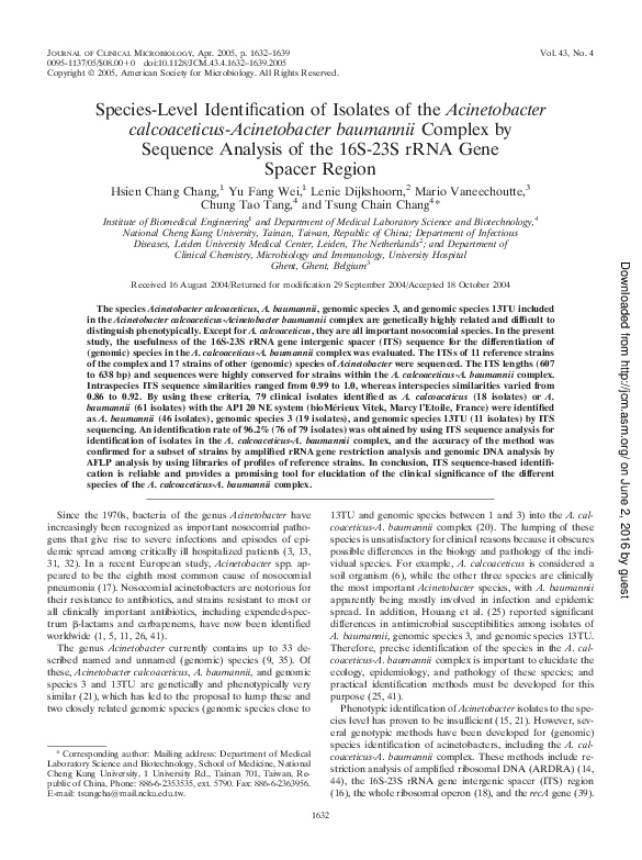 (PDF) Species-Level Identification of Isolates of the Acinetobacter ...