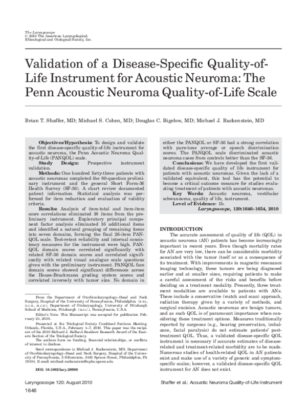 (PDF) Validation of a disease-specific quality-of-life instrument for acoustic neuroma