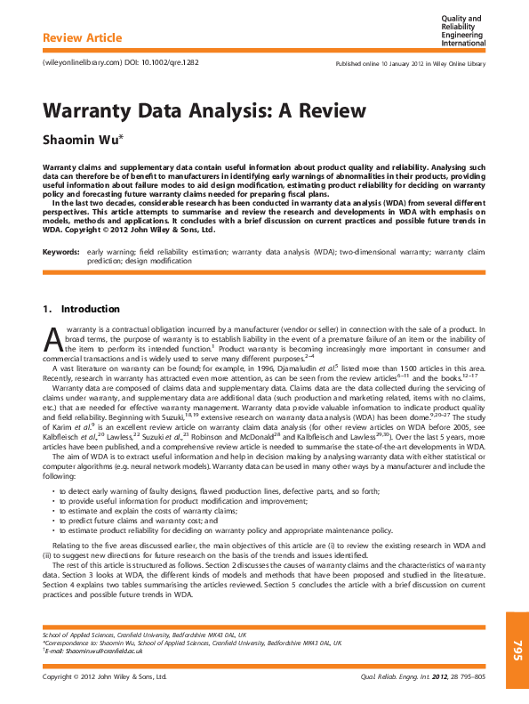 (PDF) On analysing warranty data from repairable items