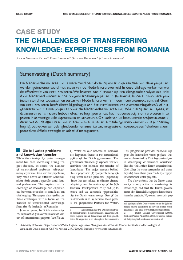 (PDF) The challenges of transferring knowledge: experiences from Romania