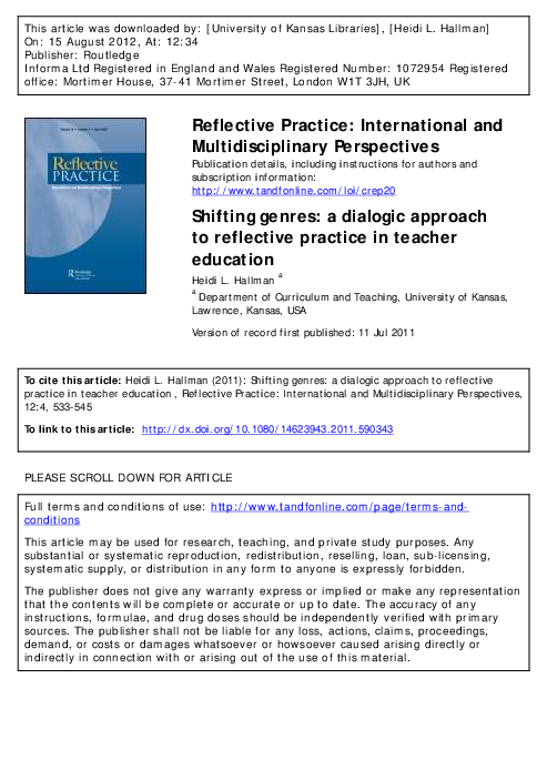(PDF) Shifting genres: a dialogic approach to reflective practice in teacher education