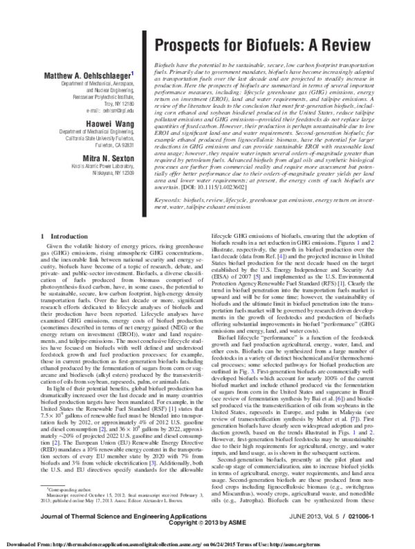(PDF) Prospects for Biofuels: A Review