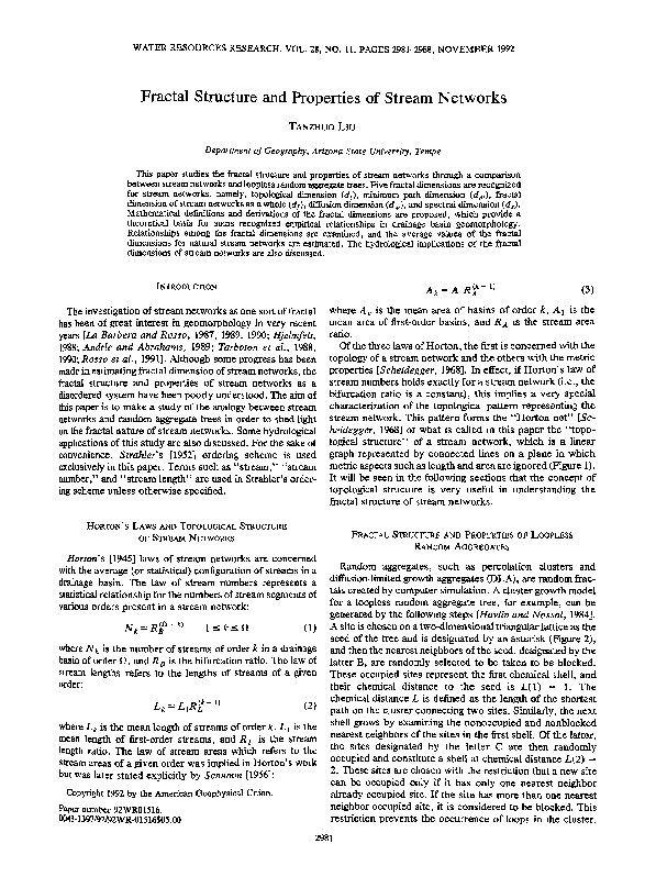 (PDF) Fractal structure and properties of stream networks
