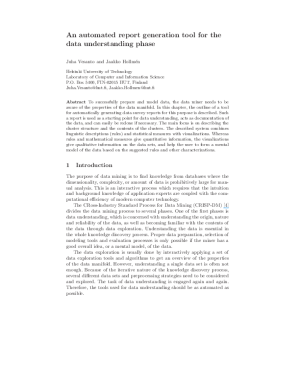 (PDF) An Automated Report Generation Tool for the Data Understanding Phase