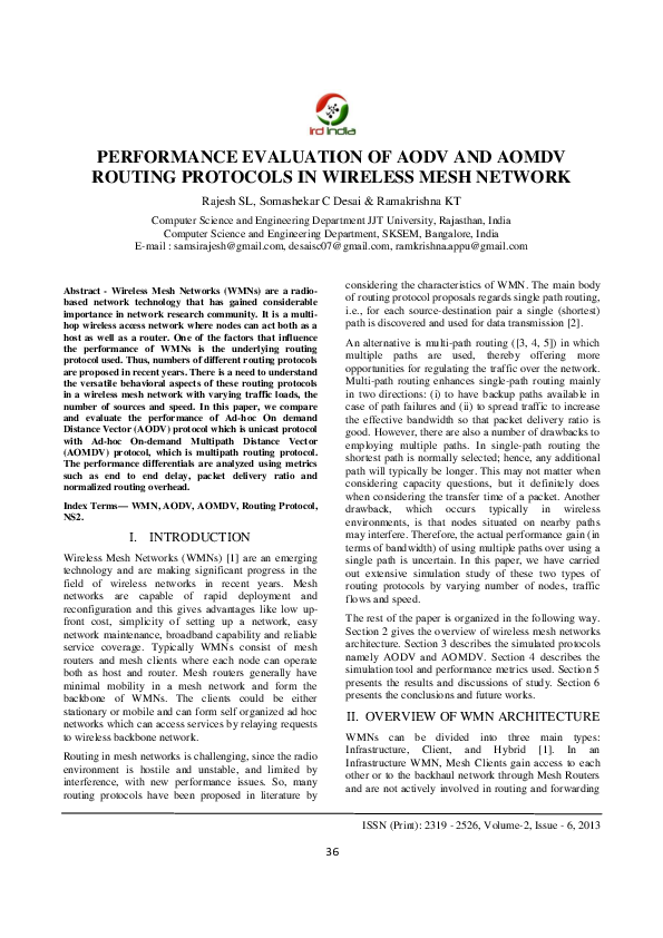 Pdf Performance Evaluation Of Aodv And Aomdv Routing Protocols In